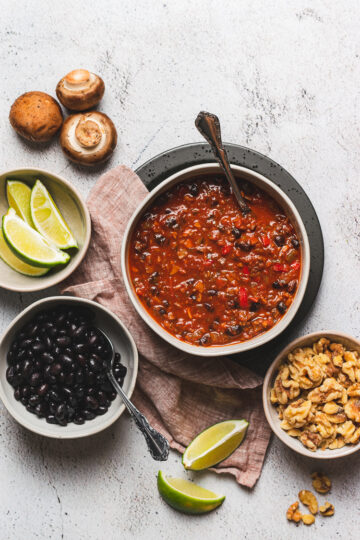 Vegan Mushroom Walnut Chili - Ellie Likes Cooking