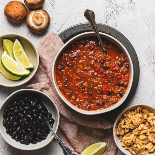 Vegan Mushroom Walnut Chili - Ellie Likes Cooking