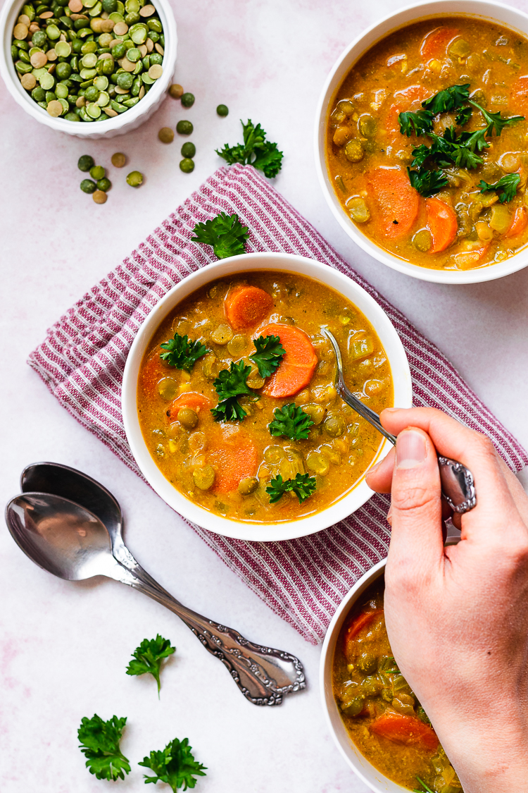 Curried Split Pea Soup (Vegan, Gluten-Free, Oil-Free) - Ellie Likes Cooking