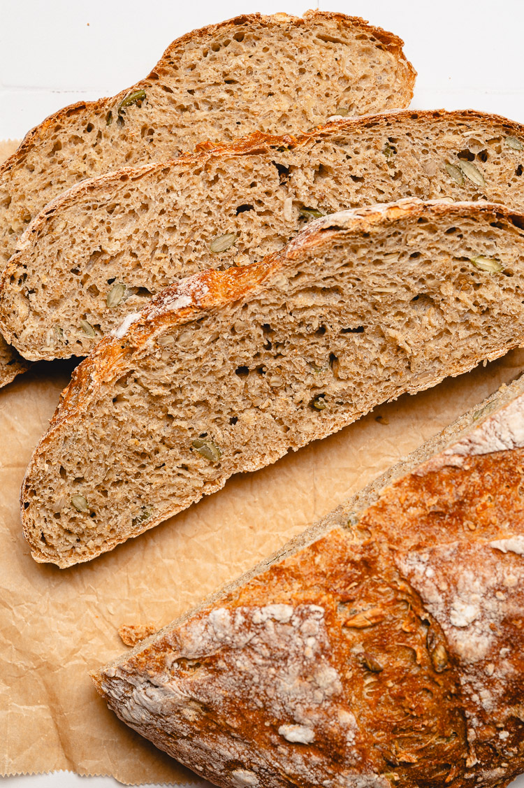 Seeded Multigrain Bread (No Knead) - Ellie Likes Cooking